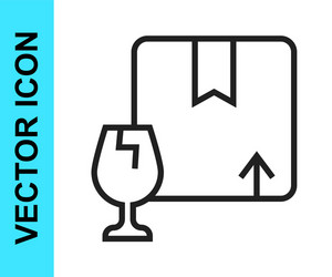 Black line delivery package box with fragile Vector Image