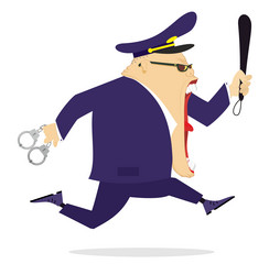 Angry police officer running after man Royalty Free Vector