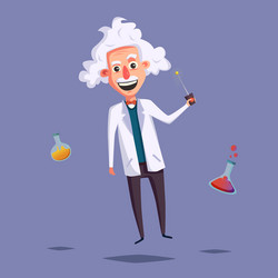 Crazy scientist man character holding flask Vector Image