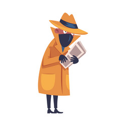 Man spy character in mustard coat and hat Vector Image