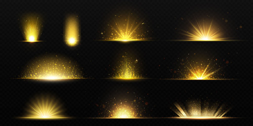 Set of golden light flash effects Royalty Free Vector Image