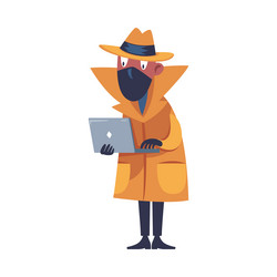 Man spy character in mustard coat and hat Vector Image