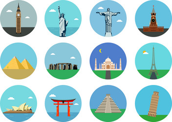 World landmarks flat icons set Royalty Free Vector Image