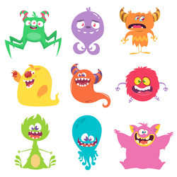Cartoon cute color monsters aliens set Royalty Free Vector