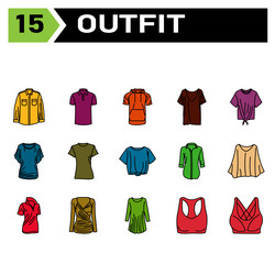 Outfit icon set include fashion clothing clothes Vector Image