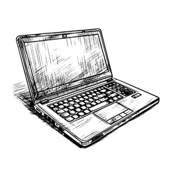 Laptop drawing isolated hand drawn engraved style Vector Image