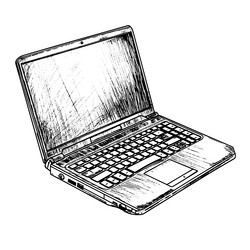 Laptop drawing isolated hand drawn engraved style Vector Image