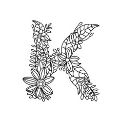 Letter k coloring book for adults Royalty Free Vector Image