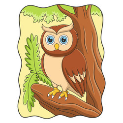 Cartoon side view of an owl perched on a large Vector Image