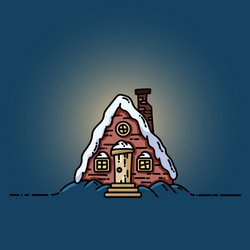 Winter forest scene cabin log flat Royalty Free Vector Image