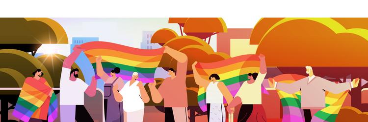 Mix race people holding lgbt rainbow flags gay Vector Image