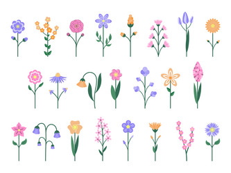 Spring cute flowers fence and grass cartoon Vector Image