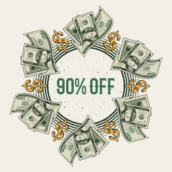 Circular money frame with dollar bills dollar sign