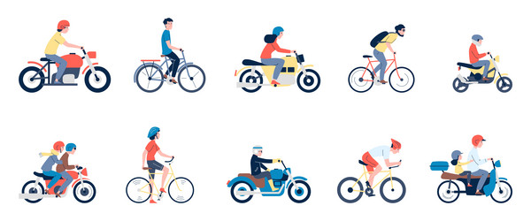 Biker with girl riding a retro motorcycle cartoon Vector Image