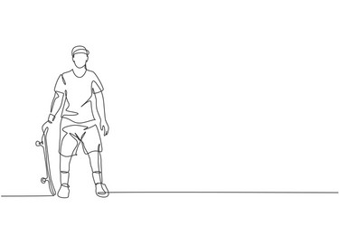 One continuous line drawing of young cool Vector Image