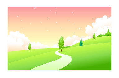 Path over green landscape Royalty Free Vector Image