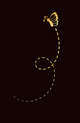 Golden butterflies with dotted line flight route Vector Image