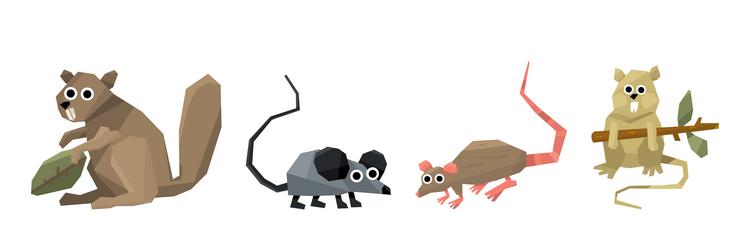 Funny rodent animal with tail and teeth set Vector Image