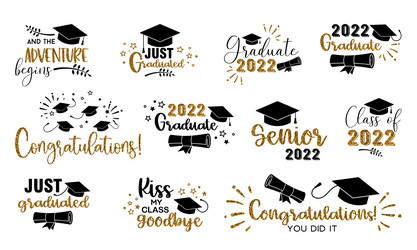Graduation word with graduate cap black and gold Vector Image