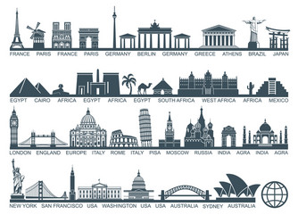 Icons world tourist attractions the symbols Vector Image