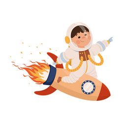 Little child in spacesuit flying in space kids Vector Image