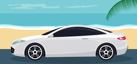 Background a sedan car parked on beach Royalty Free Vector