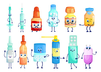 Cartoon meds drugs tablet capsules Royalty Free Vector Image