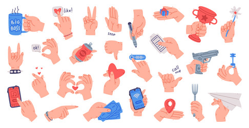 Human hands gestures and different actions Vector Image