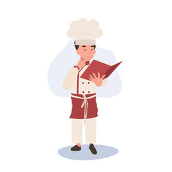 Young chef reading cooking book child chef Vector Image