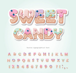 Cake cartoon font cute sweet alphabet Royalty Free Vector