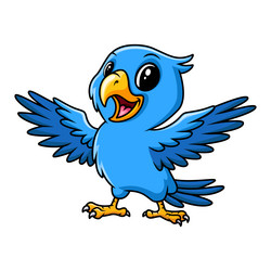 Cute happy blue parrot cartoon Royalty Free Vector Image