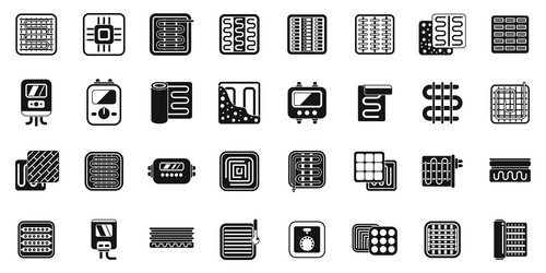 Warm floor icons set outline thermal heat Vector Image