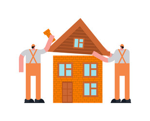 Builders building house cartoon for developers Vector Image