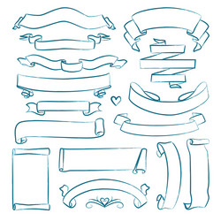 Banners ink pen sketches of blue color hand drawn Vector Image