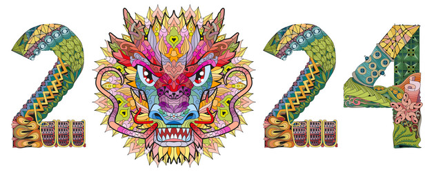 Entangle stylized dragon number 2024 hand drawn Vector Image