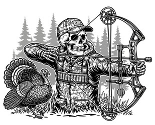 Skull bow hunting turkey spooky hunter and wild Vector Image