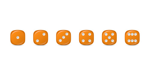 3d realistic orange game dice icon set Royalty Free Vector