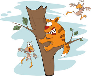 Cat on a tree cartoon Royalty Free Vector Image