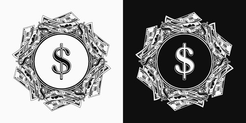 Circular money frame with 100 us dollar bills Vector Image