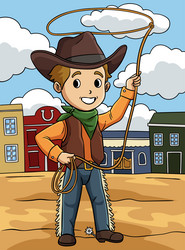 Cowboy girl with a rope colored cartoon Royalty Free Vector