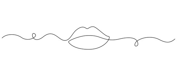 One continuous line drawing of lips with red Vector Image