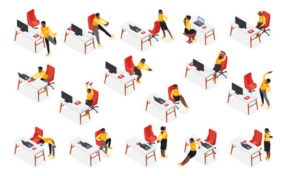 Office stretches isometric icons Royalty Free Vector Image