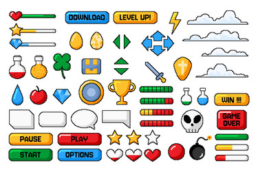 Mobile game ui collection of icons and buttons Vector Image