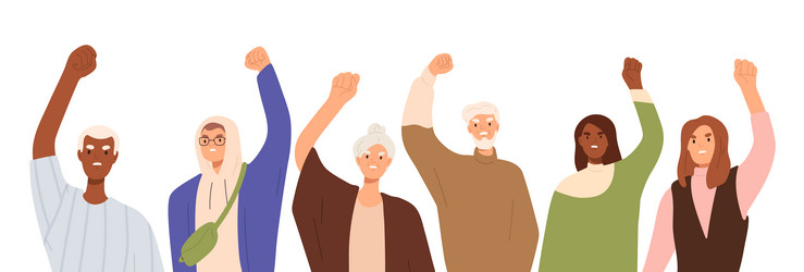 Raised clenched fists set diverse hands power Vector Image