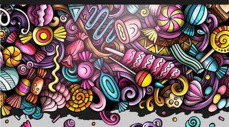 Cartoon doodle candies banner design Royalty Free Vector