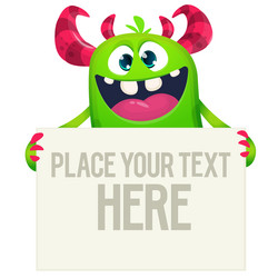 Catoon monster holding blank sign with sample Vector Image