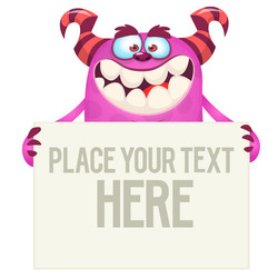 Catoon monster holding blank sign with sample Vector Image