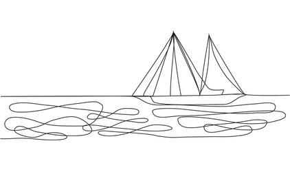 Continuous line drawing sailboat Royalty Free Vector Image