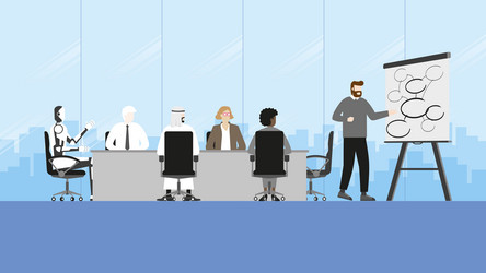 Diversity businesspeople and robot colleagues Vector Image