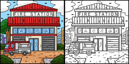 Firefighter rappelling coloring page Royalty Free Vector